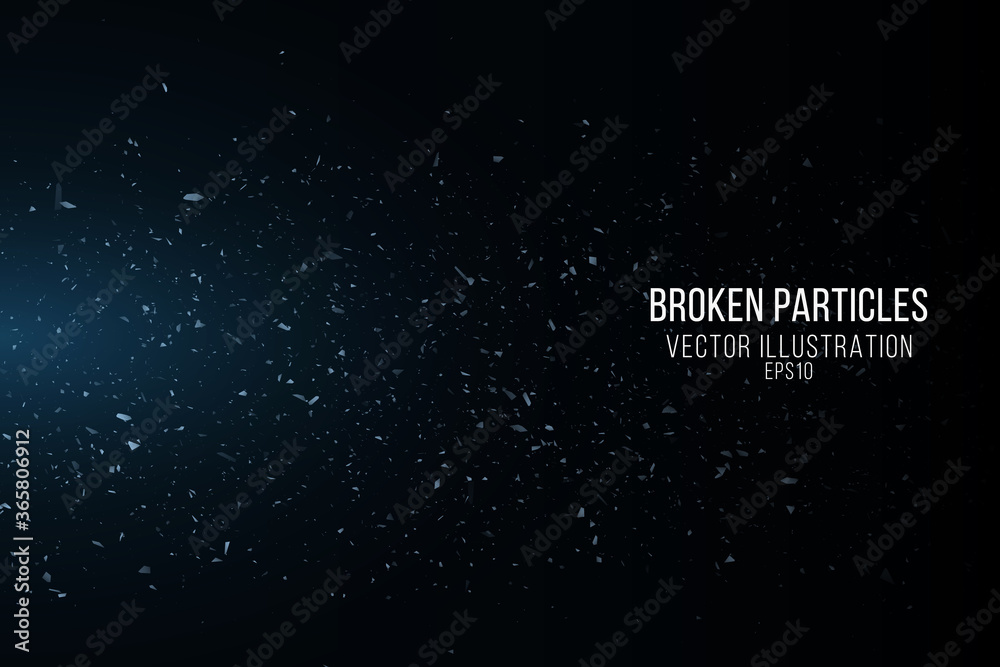 Broken glass effect with small particles isolated on a black background ...