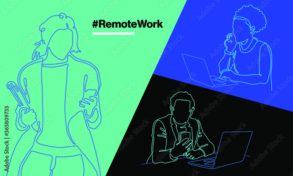 Corporate modern business people team remote working with phones and ...