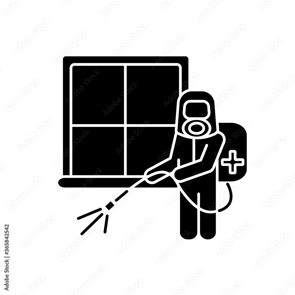 Room fumigation black glyph icon. Home decontamination, professional ...