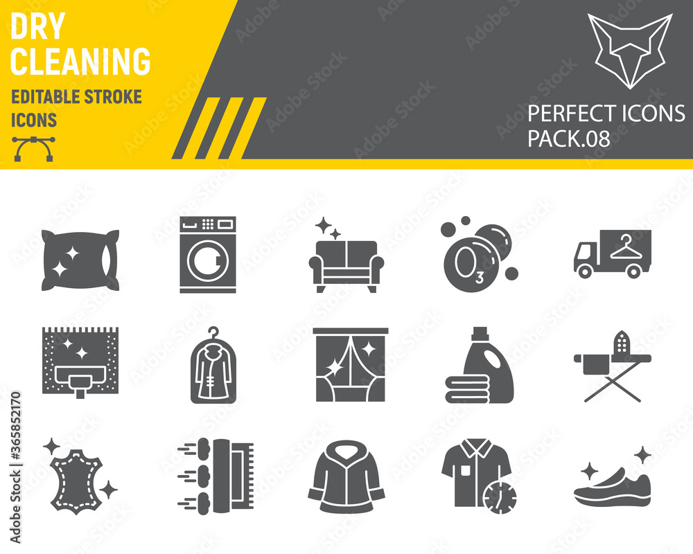 Dry cleaning glyph icon set, laundry symbols collection, vector ...