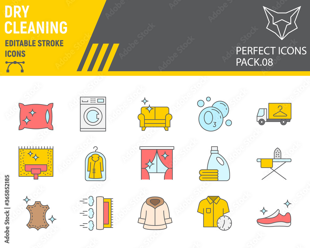 Dry cleaning color line icon set, laundry symbols collection, vector ...