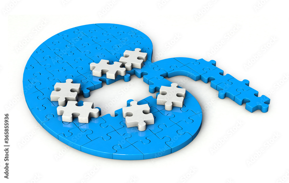 Puzzle pieces in shape of Kidney. Kidney shaped jigsaw 3d illustration ...