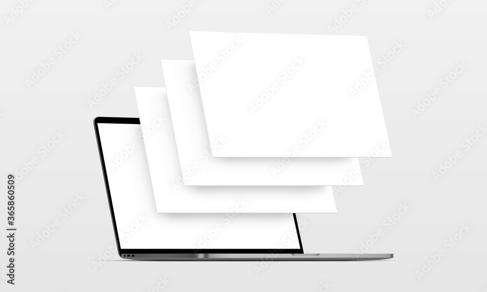 Laptop computer mockup with blank wireframing pages. Concept for ...