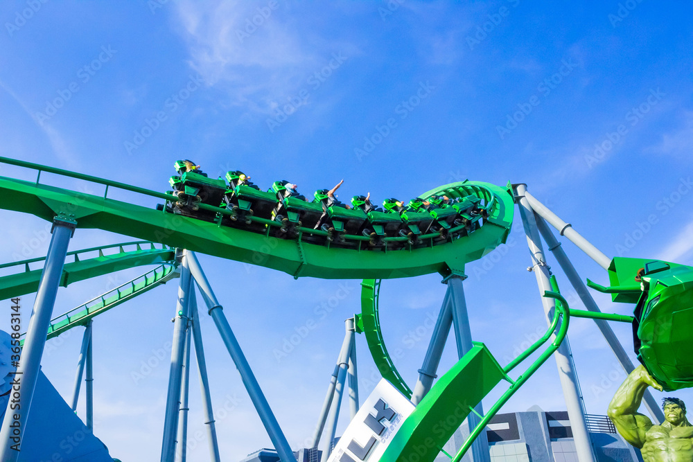Orlando, Florida, USA - May 10, 2018: Incredible hulk coaster in ...
