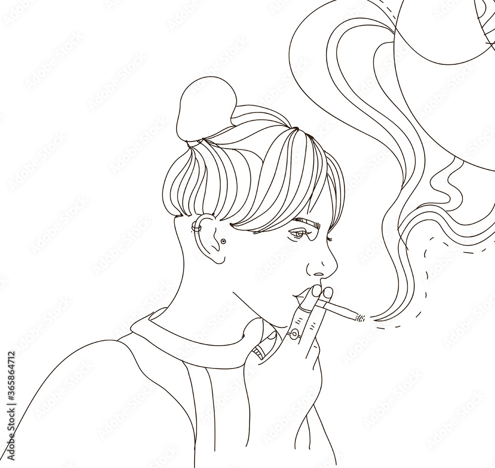 Smoking Woman Cigarette One Line Art Drawing Girl And Smoke Minimal ...