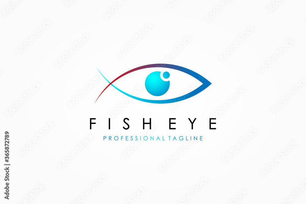 Abstract Fish Eye Logo. Red and Blue Line Art Geometric Fish Symbol ...
