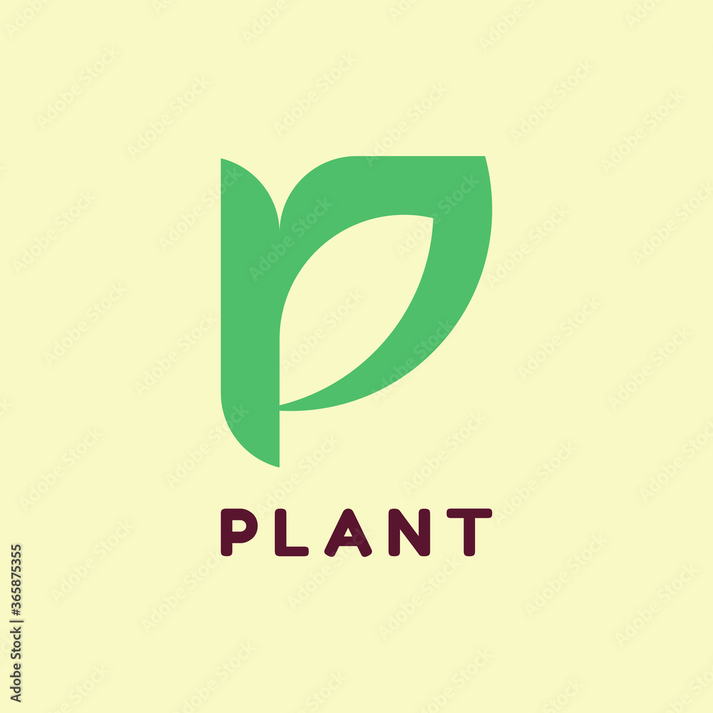 initials P logo for Plant with a simple flat design style and uses a ...