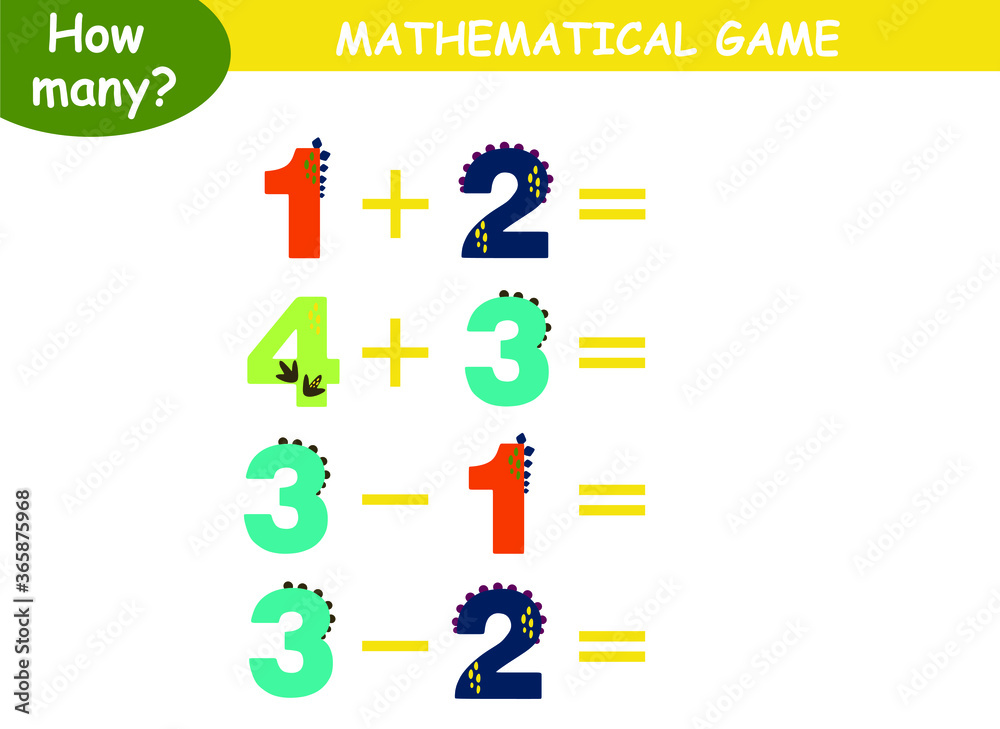 examples of addition and subtraction with dinosaurs. educational page ...