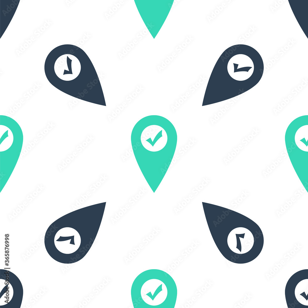 Green Map Pointer With Check Mark Icon Isolated Seamless Pattern On White Background Marker
