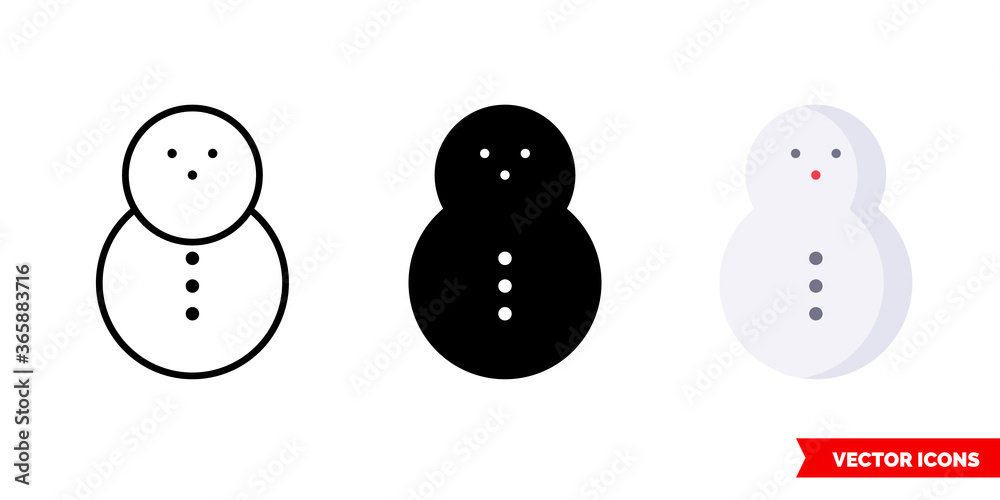 Snowman icon of 3 types. Isolated vector sign symbol. Stock Vector ...