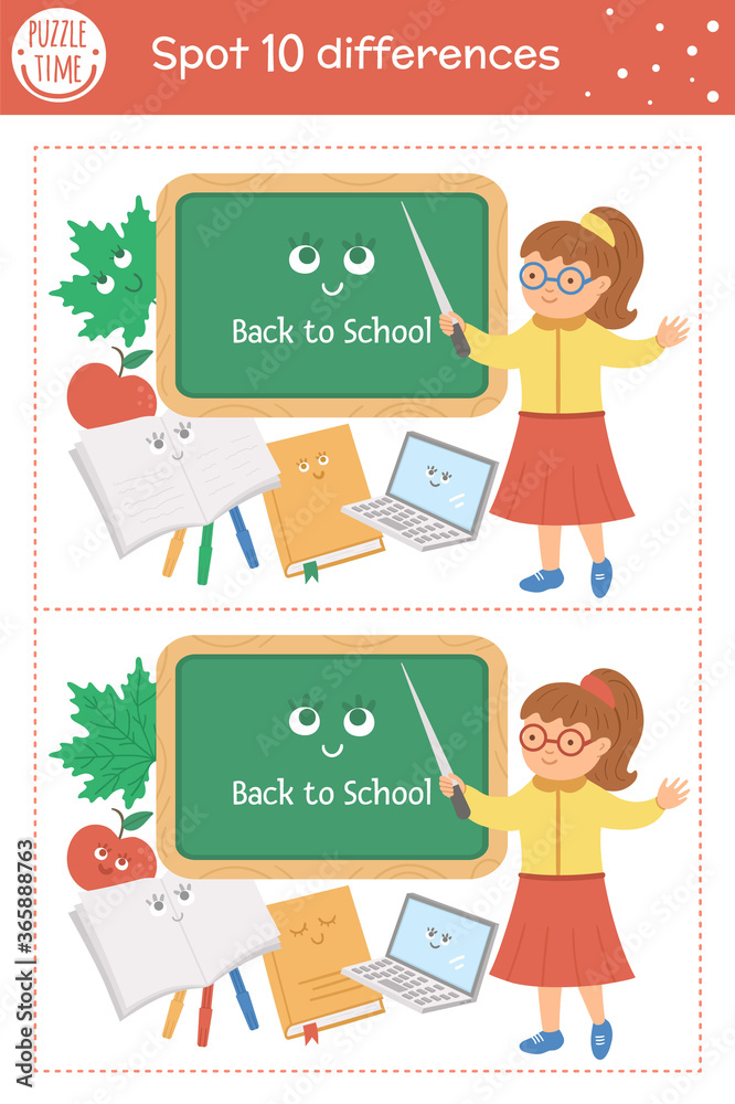 Back to school find differences game for children. Educational activity ...