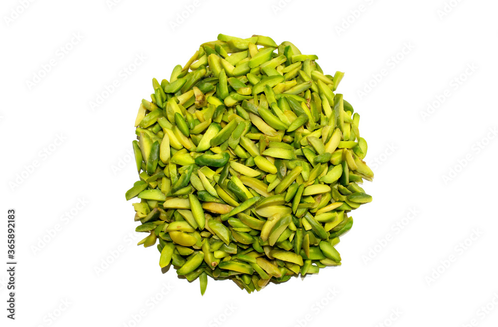 Green peeled pistachios nuts isolated on white background. Healthy ...