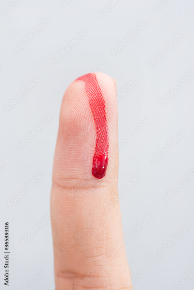 Bleeding blood from the cut finger wound. Injured finger with bleeding ...