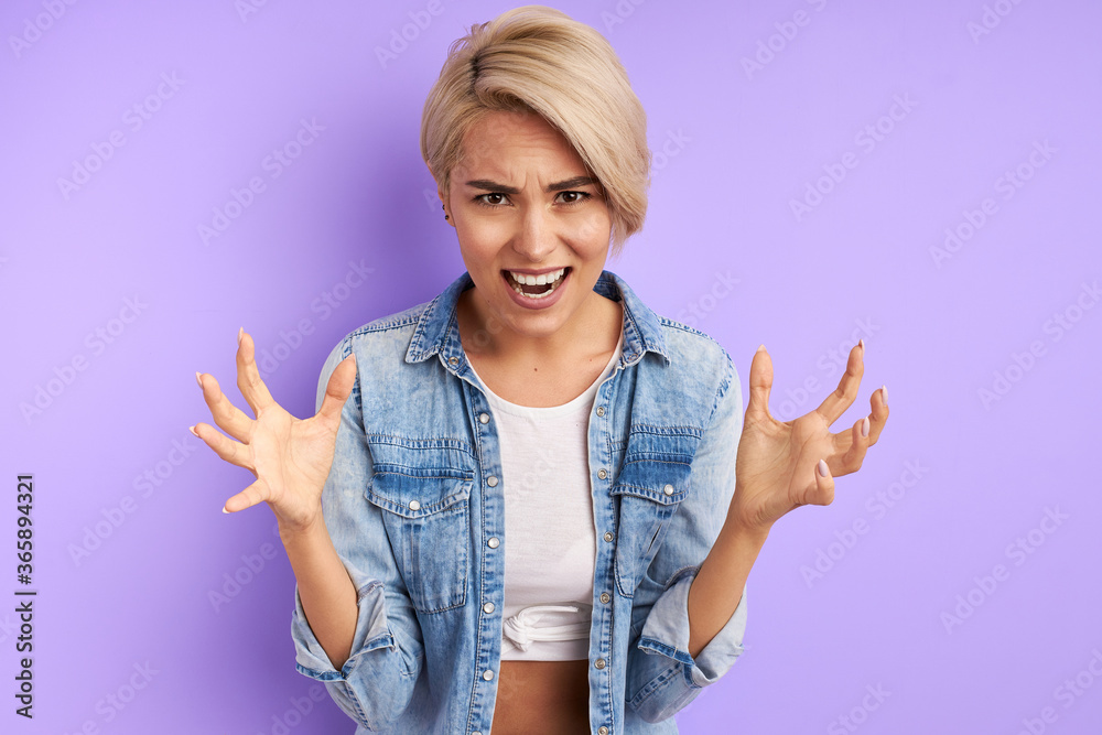 annoyed woman all infuriates. she has pms or menstruation. emotion face ...