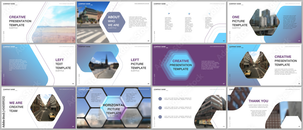 Minimal presentations design, portfolio vector templates with hexagonal ...