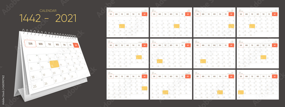 Vetor de Hijri and Gregorian Calendar for the new year 1442 - 2021 ...