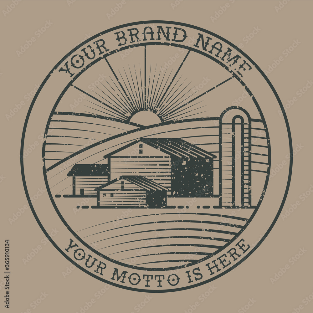 Farm Logo, Emblem Template, Barn, Elevator, Fields, Textured Stamp ...