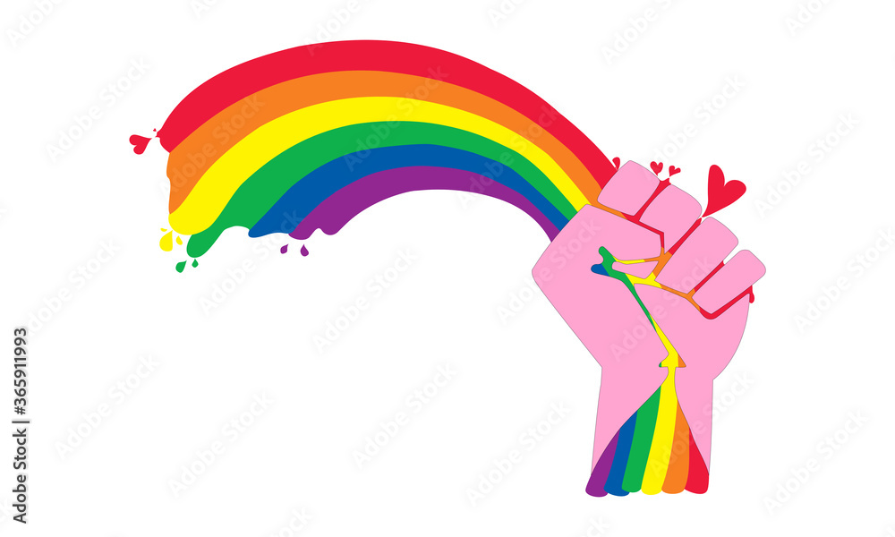 LGBT Gay Pride hand holding rainbow raised fist symbol of solidarity ...