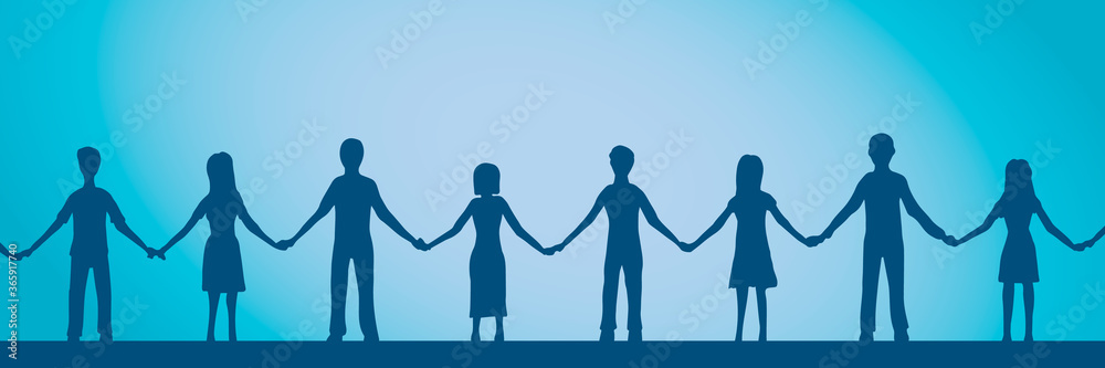 Vector illustration of friendship. Chain of people holding hands. Stock ...