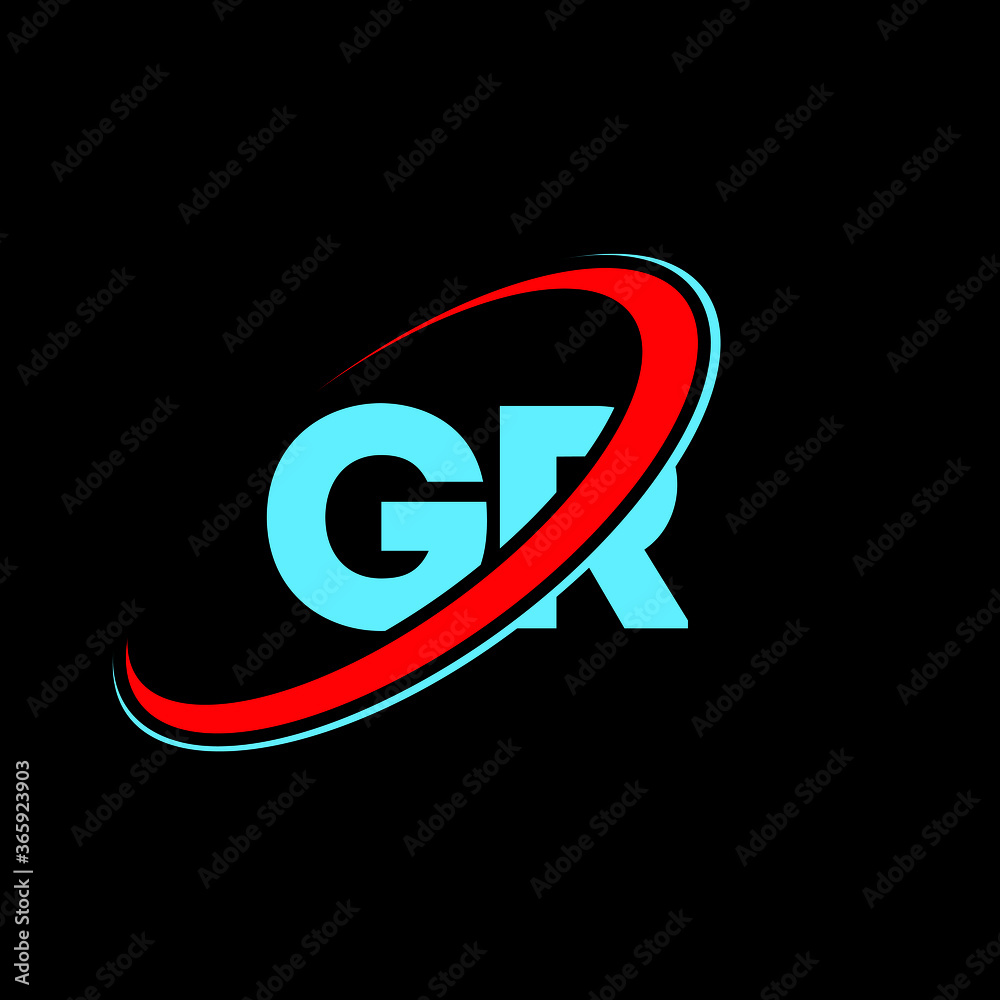 GR G R letter logo design. Initial letter GR linked circle uppercase ...