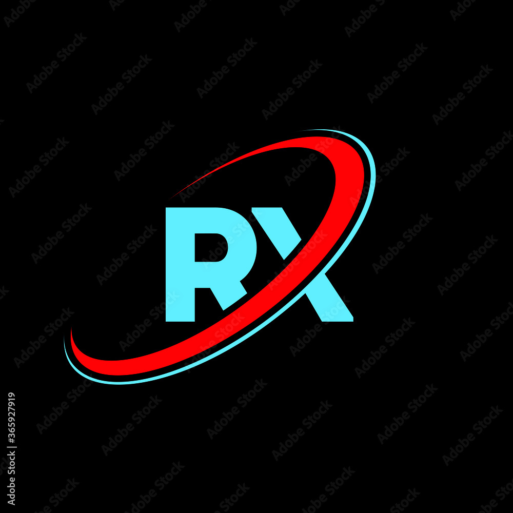 RX R X letter logo design. Initial letter RX linked circle uppercase ...