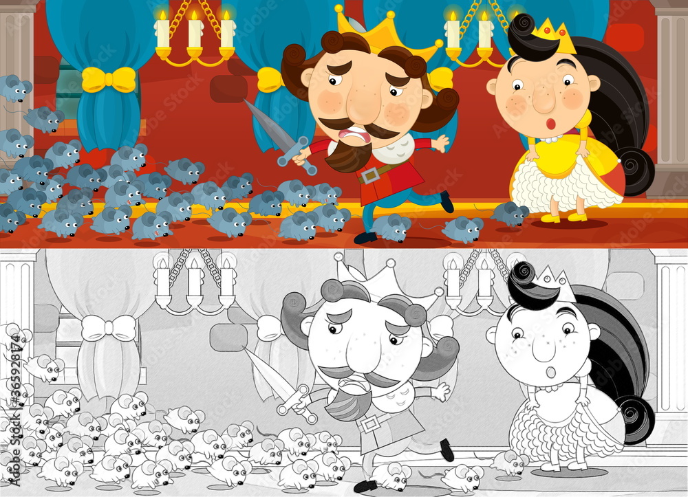 Cartoon scene of married couple prince and princess in castle ...