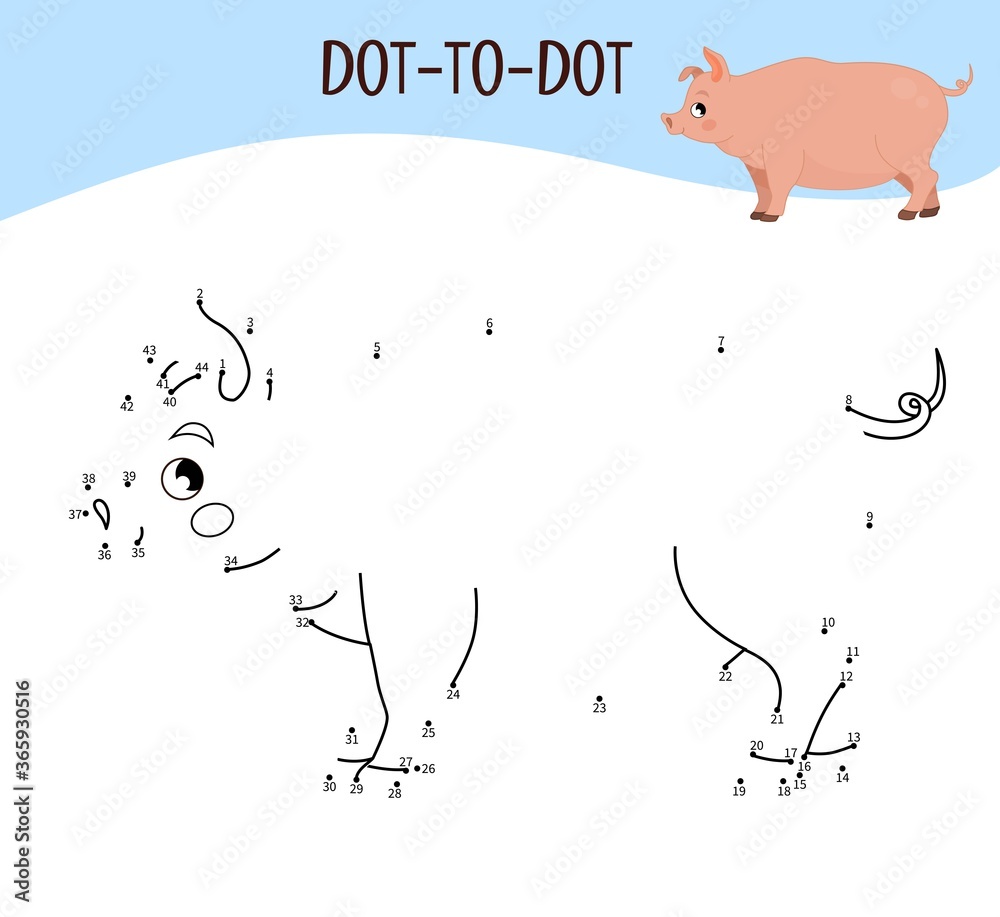 Educational game for kids. Dot to dot game for children. Farm animals ...