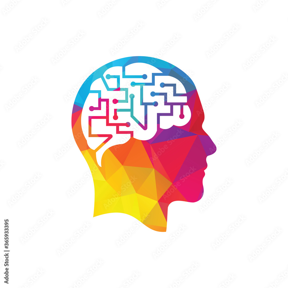 Human brain as digital circuit board. Artificial intelligence icon ...