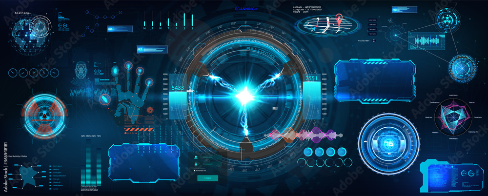 Vektorová grafika „HUD digital elements set for VR, UI, UX and GUI ... Vektorová grafika „HUD digital elements set for VR, UI, UX and GUI ...