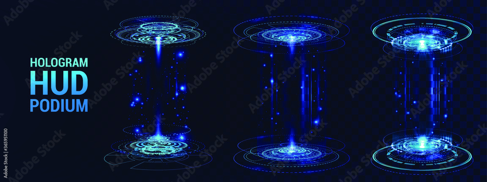 Collection GUI, UI podiums holograms in HUD style. Circle technology ...