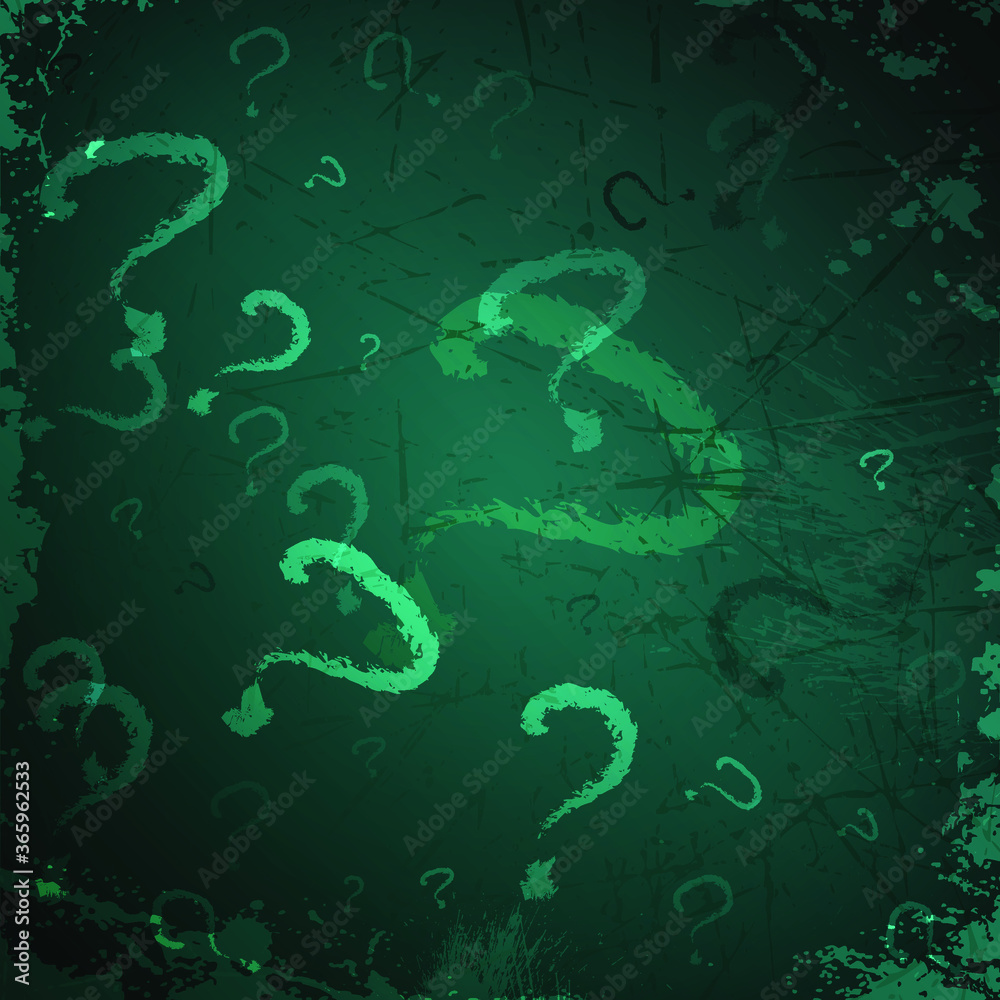 Dark green background with multiple mixed size question marks Stock ...