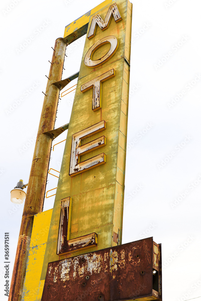 Old Motel sign ruin along historic Route 66 in the middle of California ...