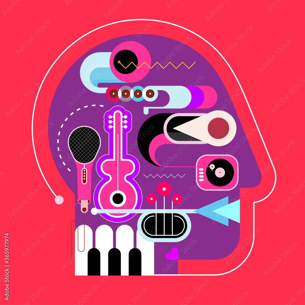 Human head shape design consisting with a different musical instruments ...