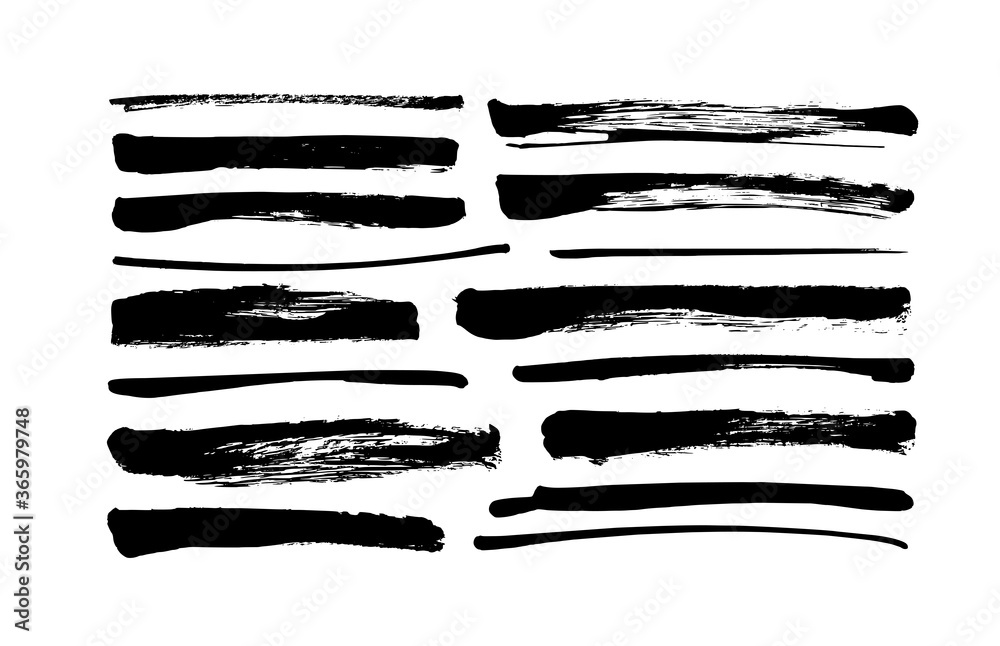 Vector grungy paint brush strokes collection. Calligraphy straight ...