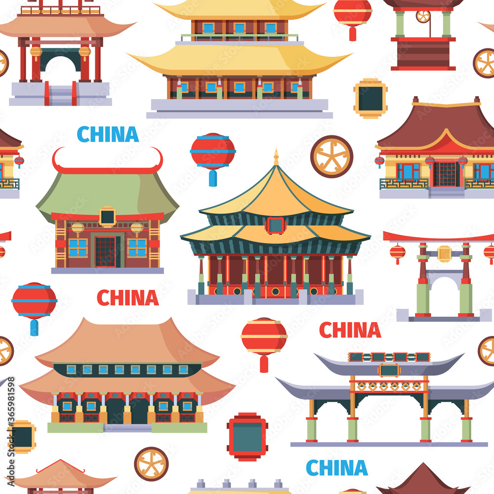 Chinese oriental architecture seamless pattern. Ancient Asian ethnic ...