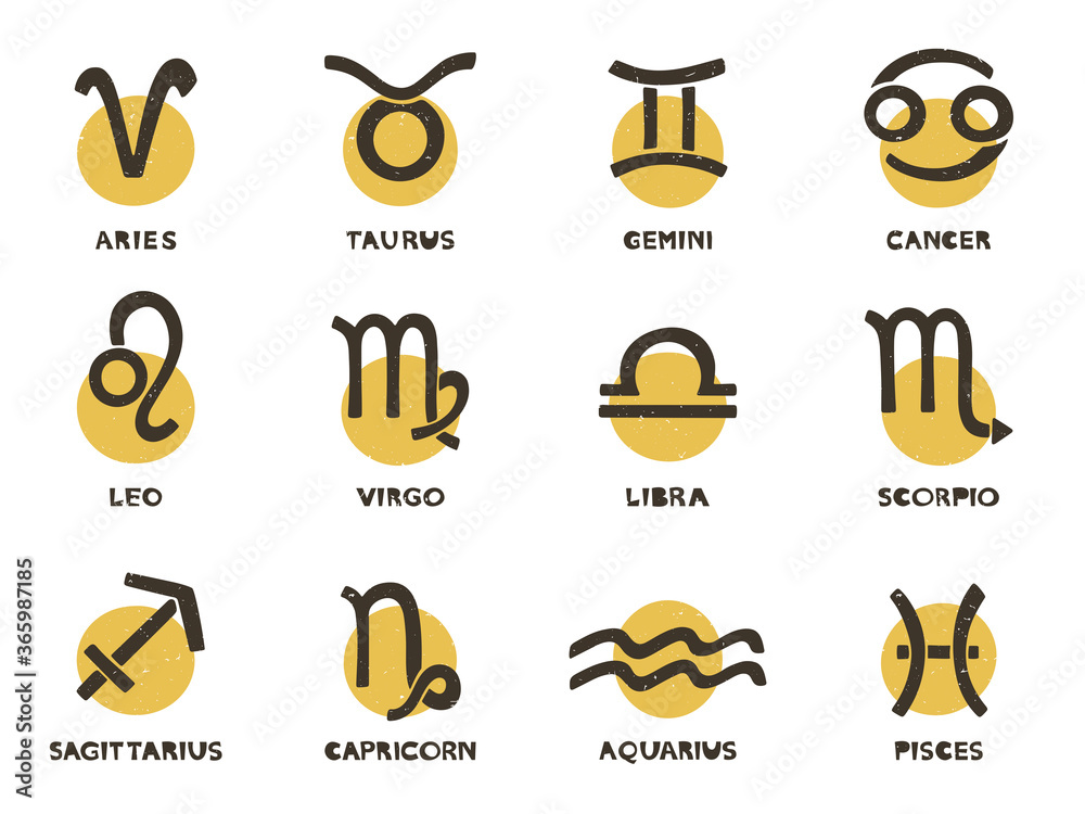 Vecteur Stock Cute zodiac symbols set. Two-color astrology signs with ...
