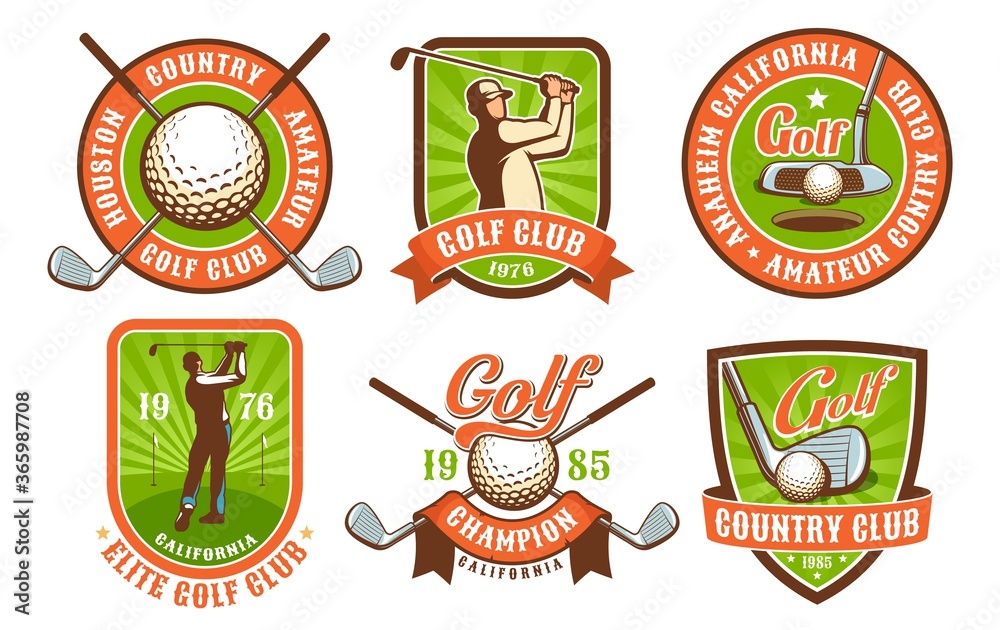 Golf club vintage badges and logos set. Golfer retro emblem. Vector ...