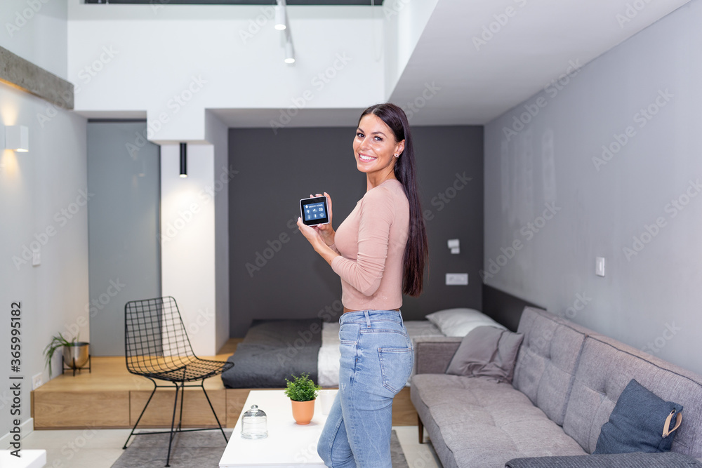 Smart home technology interface on smart controler app screen with ...