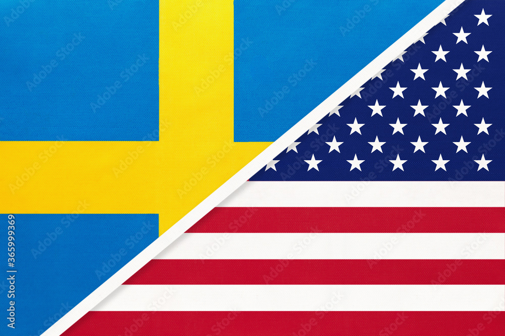 Sweden and United States of America or USA, symbol of national flags ...