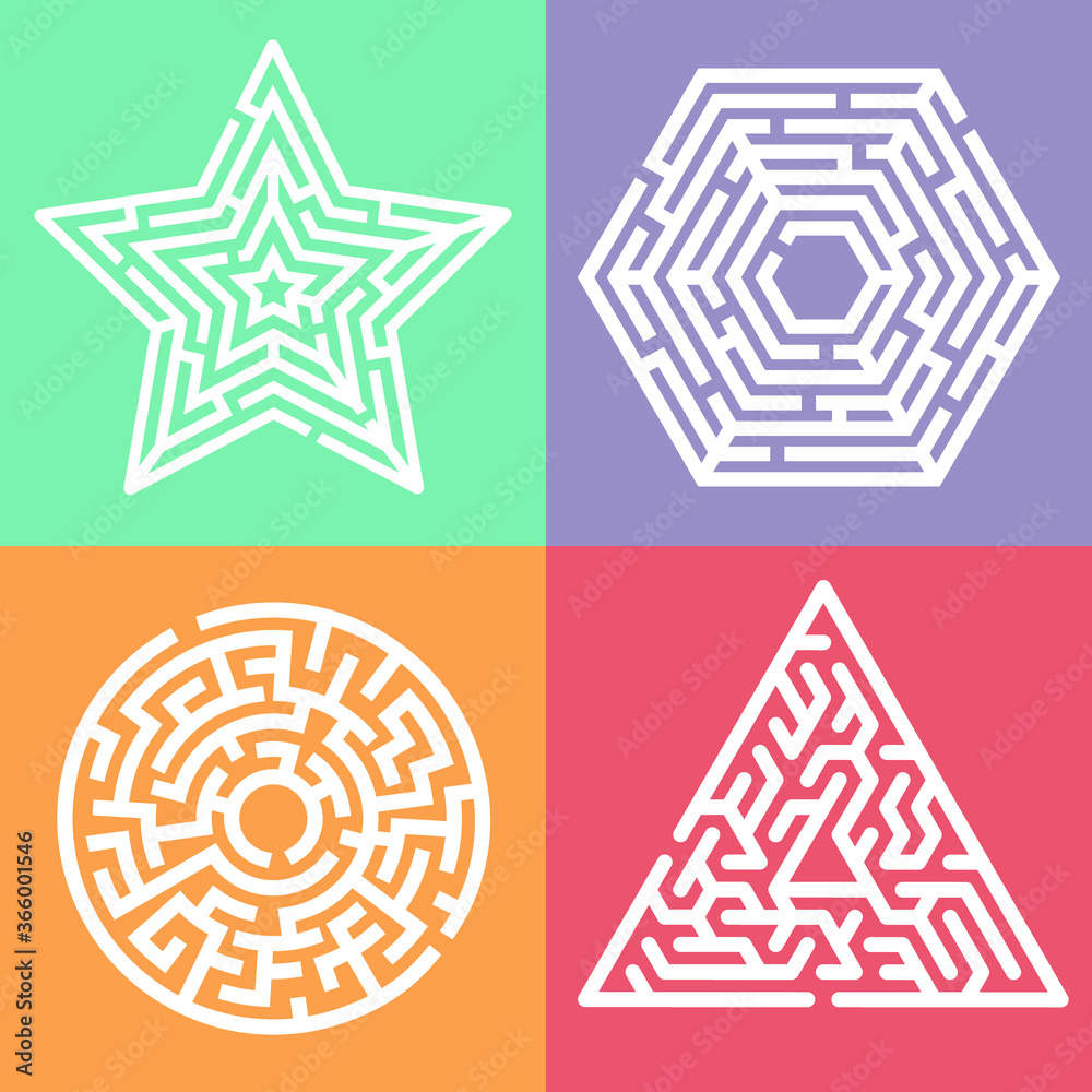 Set of square maze labyrinth game for kids. Labyrinth logic conundrum ...