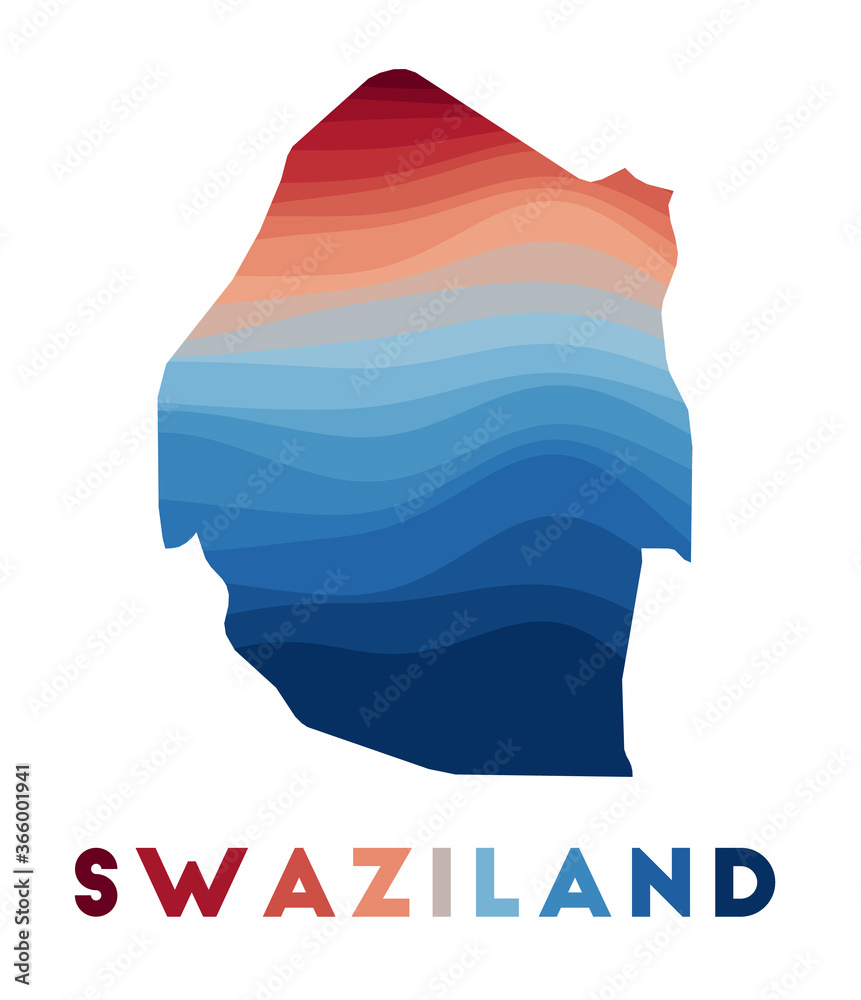 Swaziland map. Map of the country with beautiful geometric waves in red ...