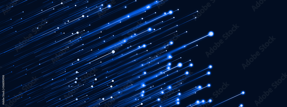 Glowing points and lines make up a background with a sense of speed and ...