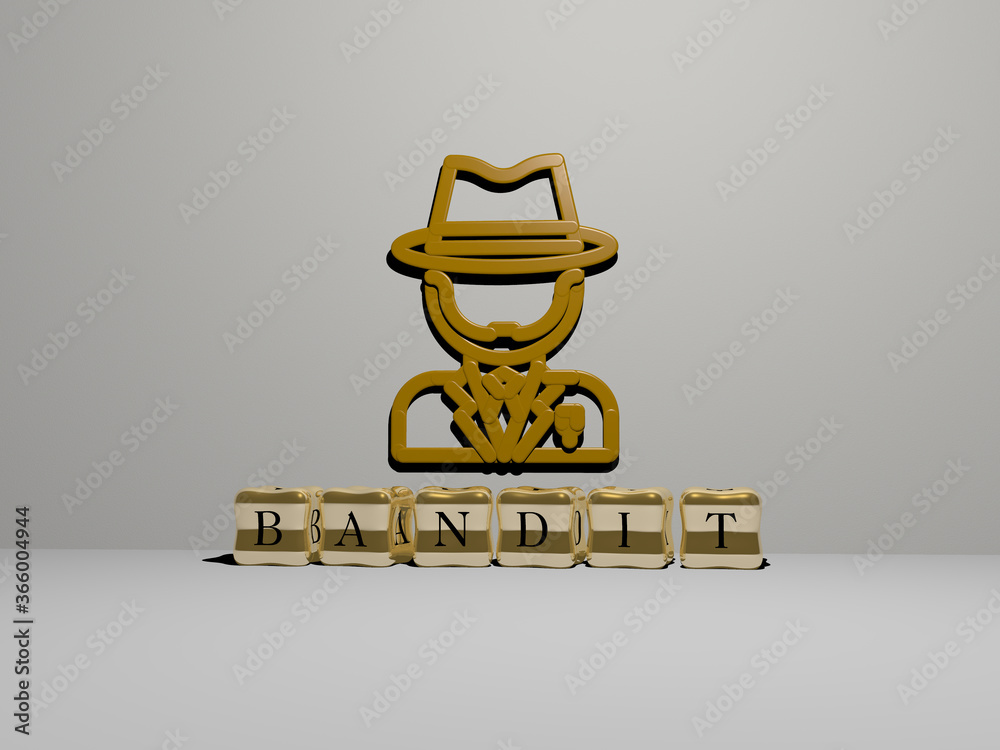3D illustration of BANDIT graphics and text made by metallic dice ...