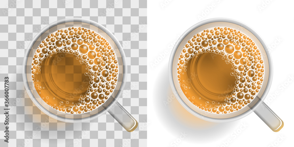 Beer with foam in a mug on a transparent background. Top view. Drink ...