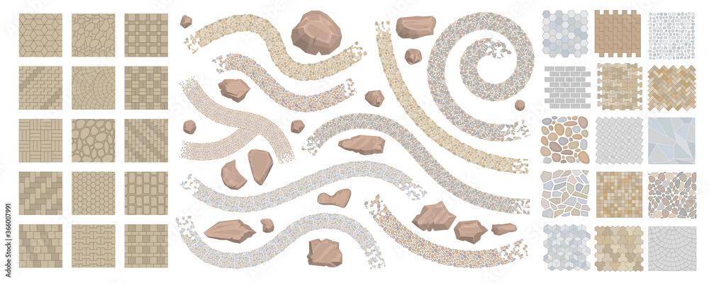 Set of vector street pavements and stones. (Top view) Collection for ...