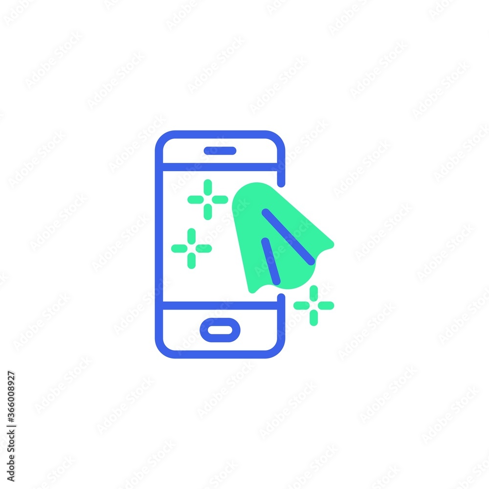 Cleaning mobile phone icon vector, filled flat sign, cell phone clean ...