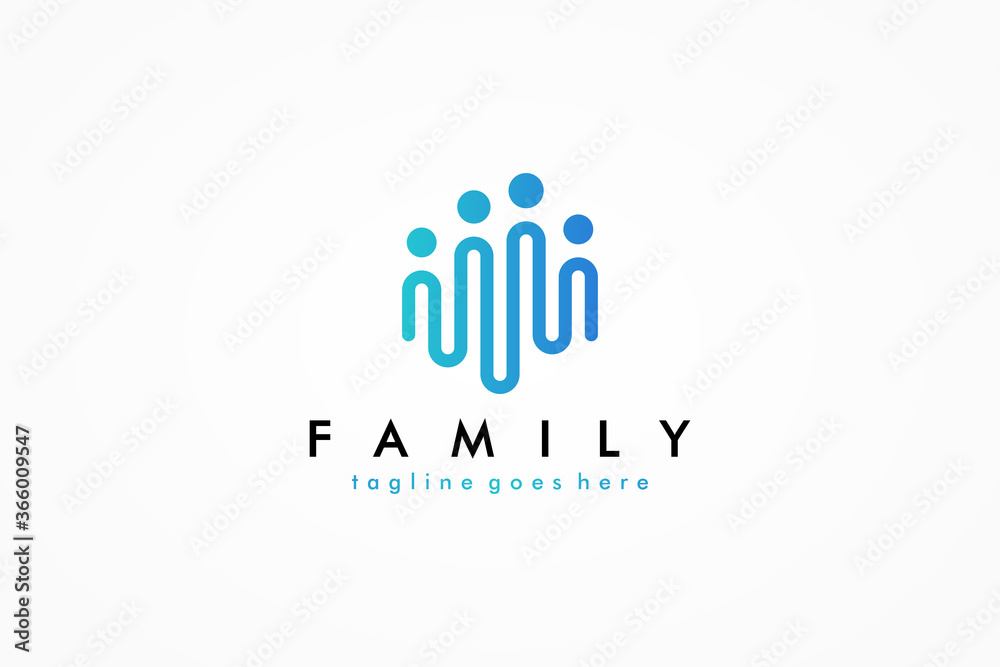 Abstract People Logo. Blue Rounded Line Linked Human Icon Pulse Wave ...