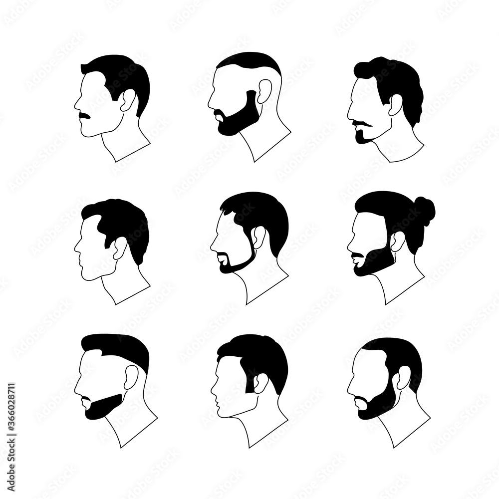 Set vector illustration portraits of men in profile of european ...