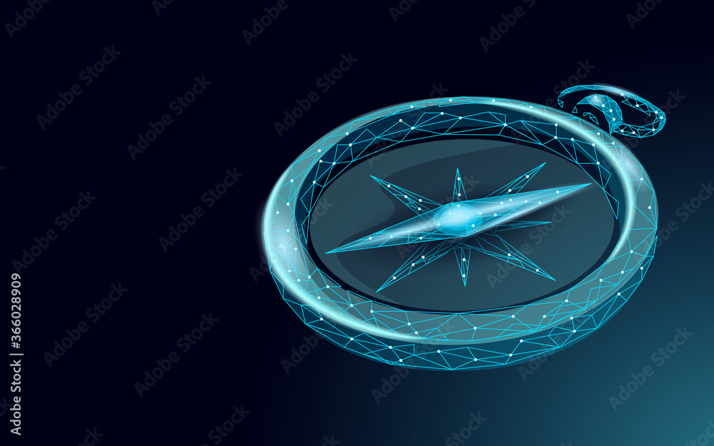 3D low poly compass. Business strategy problem solution concept ...
