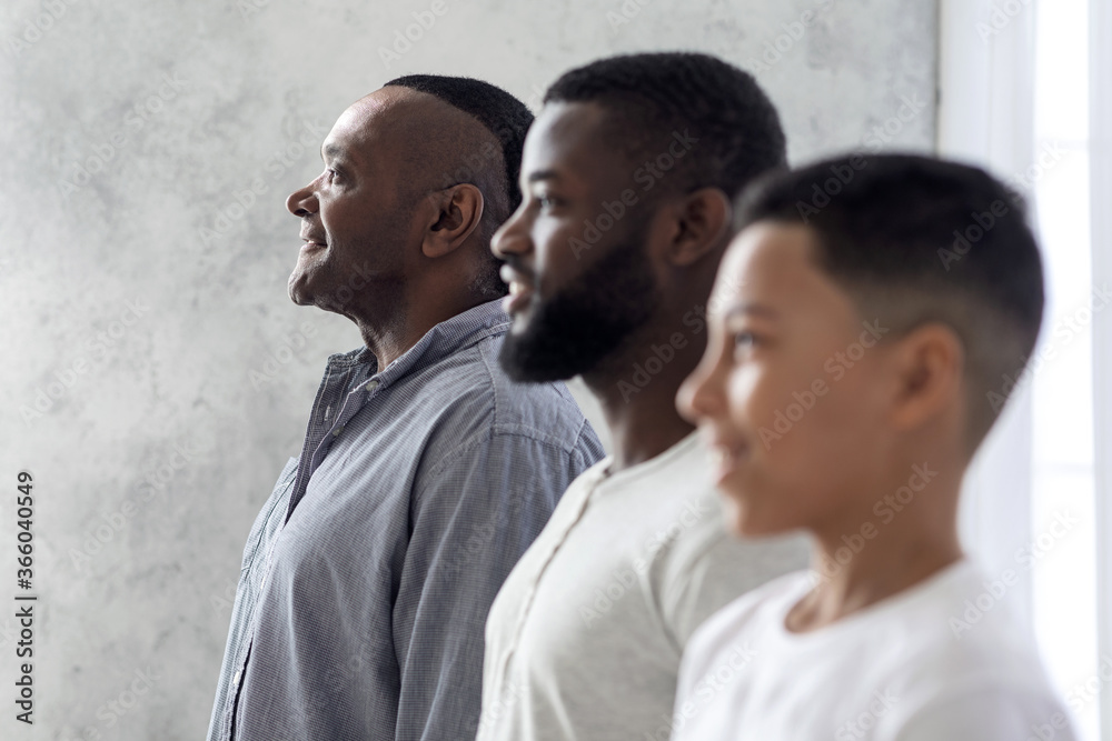 Multigenerational Men Family Portrait. Black Son, Father And ...
